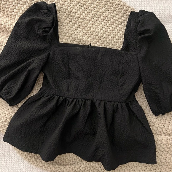 Tops | Black Puff Sleeve Top | Poshmark